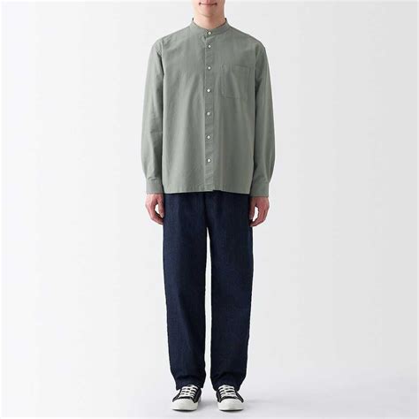 Muji 無印良品 男有機棉水洗牛津布立領長袖襯衫 Pchome 24h購物