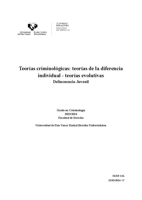 Teorías Evolutivas Delincuencia Juvenil Teorías Criminológicas