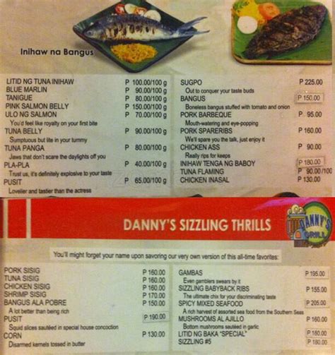 Menu At Danny S Grill Sushi Bar Restaurant Pasay