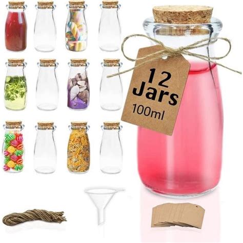 Lot de mini bocaux en verre avec couvercles en liège entonnoir et étiquettes avec ficelle