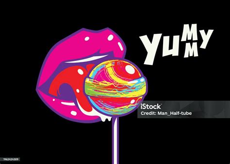 Female Lips Licking Lollipop Stock Illustration Download Image Now