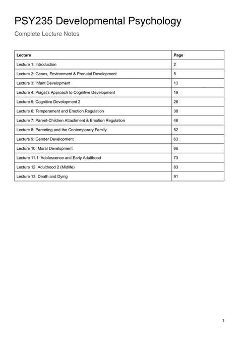 Psy235 Developmental Psychology Lecture Notes Psy235 Developmental Psychology Mq Thinkswap
