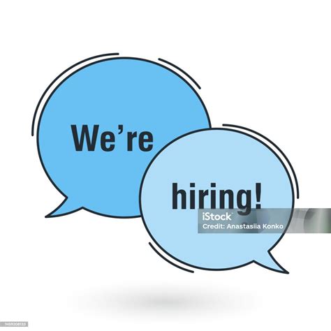 우리는 말풍선이 있는 모방주의 스타일의 채용 벡터 개념을 고용하고 있습니다 공석을 위한 간단한 포스터 또는 배너 디자인