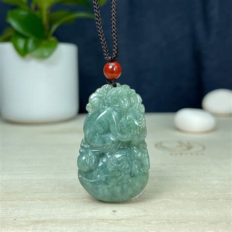 Real Green Jade Monkey Necklace Chinese Zodiac Year Of Monkey Pendant