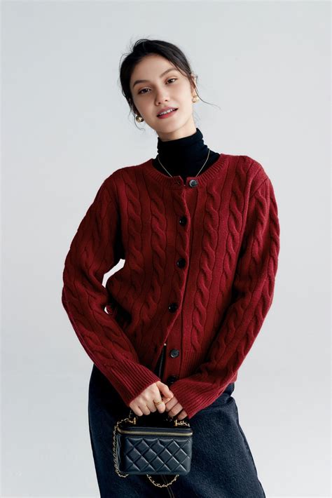 Fibflx Womens Vintage 100 Wool Cable Knit Cardigan