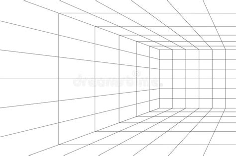 Part Of Room Hall Studio Or Portal Wireframe In Perspective Box Grid