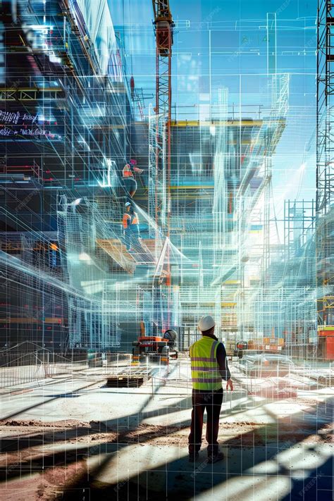 Construction Manager Wearing Hardhat Using Augmented Reality Visual 3d