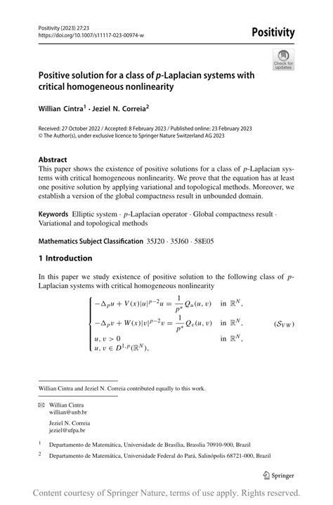 Positive Solution For A Class Of P Laplacian Systems With Critical