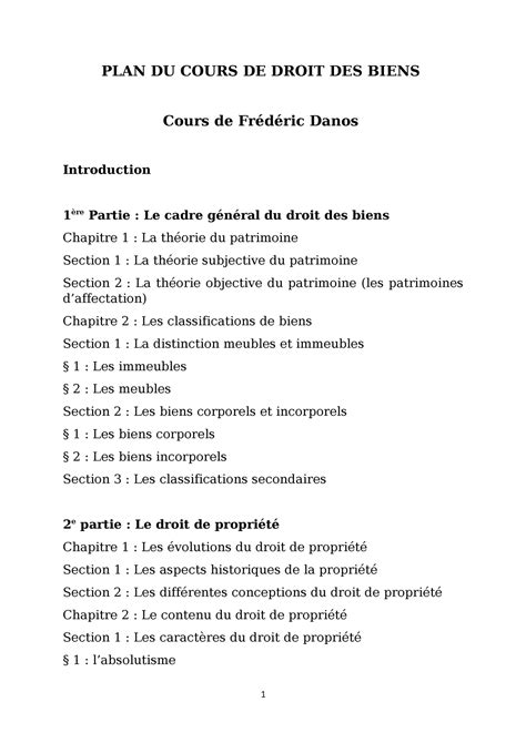 Plan Du Cours De Droit Des Biens PLAN DU COURS DE DROIT DES BIENS