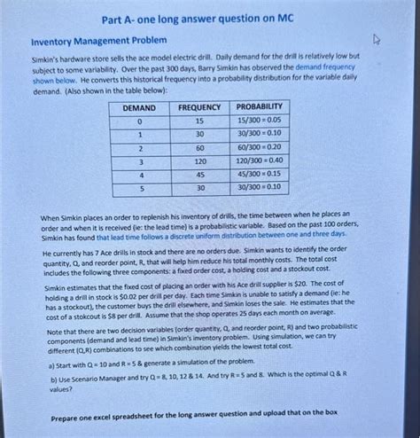 Part A One Long Answer Question On MC Inventory Chegg Com