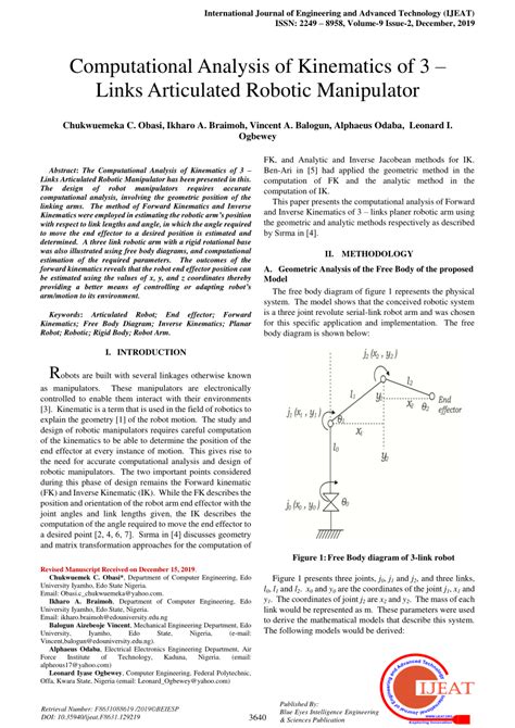 PDF Computational Analysis Of Kinematics Of Links Articulated Robotic Manipulator