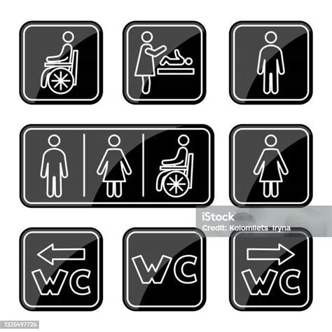 화장실 아이콘입니다 남자 여자 휠체어 사람 기호 와 아기 변화 남성 여성 핸디캡 화장실 표지판 Wc 라인 아이콘입니다 편집 가능한 스트로크 가정의 방에 대한 스톡 벡터 아트