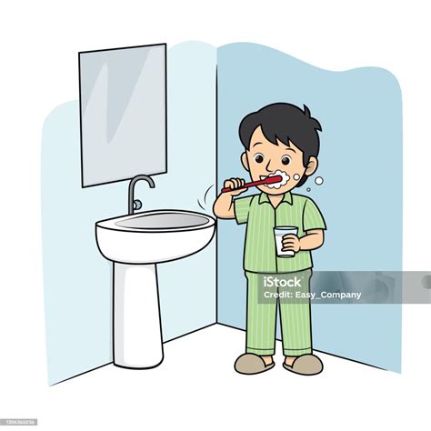 어린이 의 활동 색칠 공부 책 페이지의 벡터 그림과 함께 치아를 닦는 아이의 그림입니다 양치질에 대한 스톡 벡터 아트 및 기타 이미지 양치질 가볍게 두드리기 소년