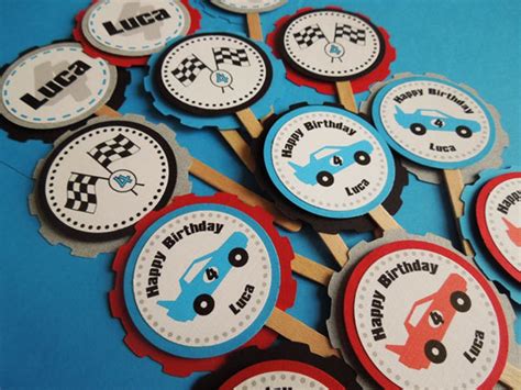 Race Car Birthday Cupcake Toppers Set Of 12 Personalized Etsy