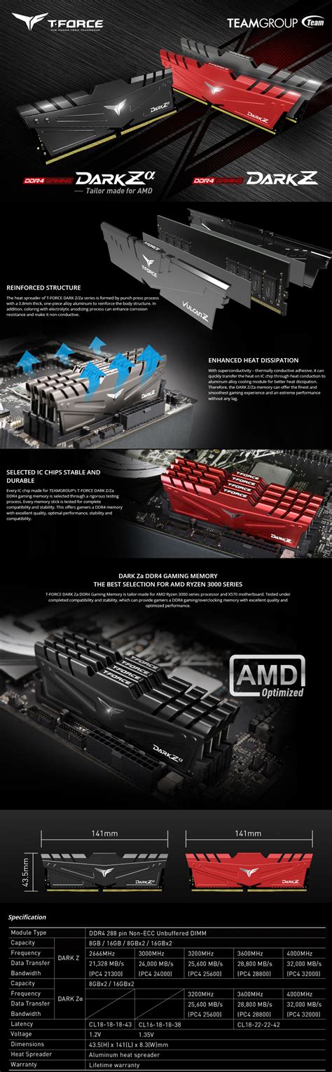 Team T Force Dark Z 8gb Ddr4 3200 Cl16 Gaming Memory Tdzgd48g3200hc16c01