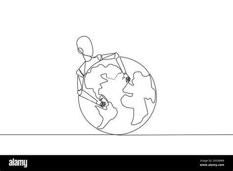 Continuous One Line Drawing Robot Hugging Globe Robots Rule The World Everything Is Technology