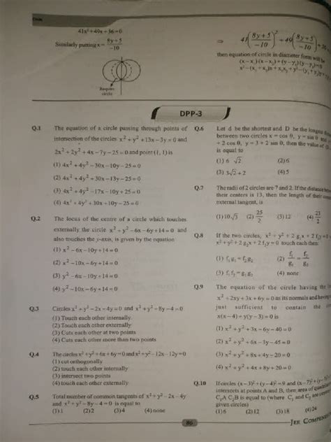 Class 11 Circles Jee Practice Questions Pdf Euclidean Plane