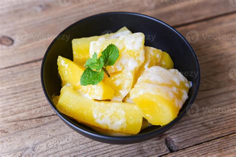 Boiled Cassava Root Dessert With Coconut Milk Thai Food Or Brazilian