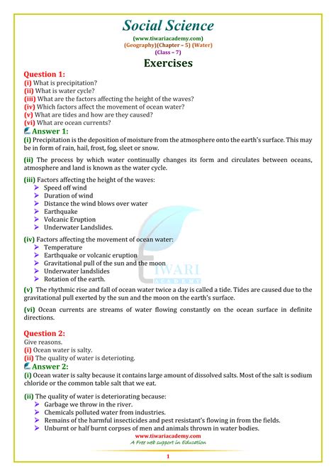 NCERT Solutions For Class 7 Social Science Geography Chapter 5 Water