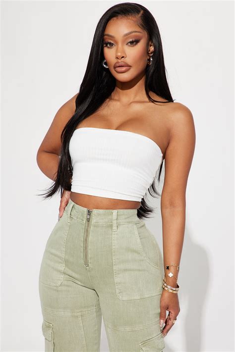 Masha Double Lined Ribbed Tube Top White Fashion Nova Basic Tops