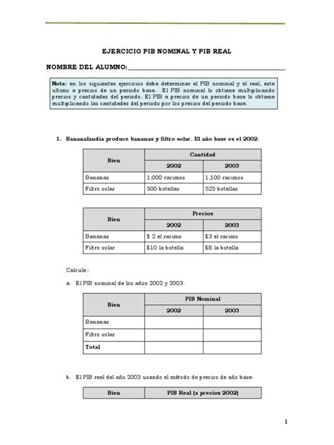 Cálculo Del Pib Nominal Y Real De Bananalandia Y Una Economía