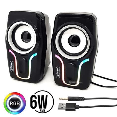 Caixa Multimídia LED RGB 2 Canais Para PC Notebook Amplificação 6W