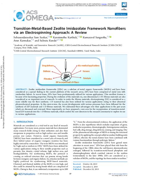 Pdf Transition Metal Based Zeolite Imidazolate Framework Nanofibers