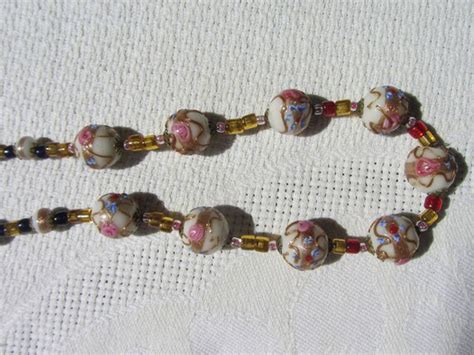 Vintage Venetian Glass Wedding Cake Bead Necklace And Gem