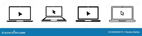 Set Of Laptop With Computer Mouse Vector Icons Monitor With Pointer Or Cursor Notebook And
