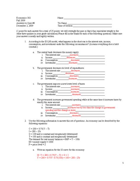 Economics Answers Economics Name Fall