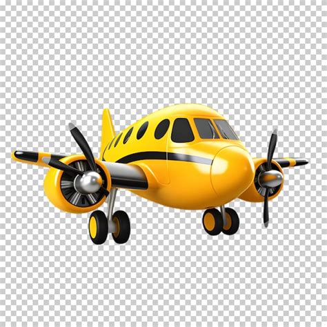 투명한 배경에 고립 된 노란 비행기 만화 스타일 프리미엄 Psd 파일