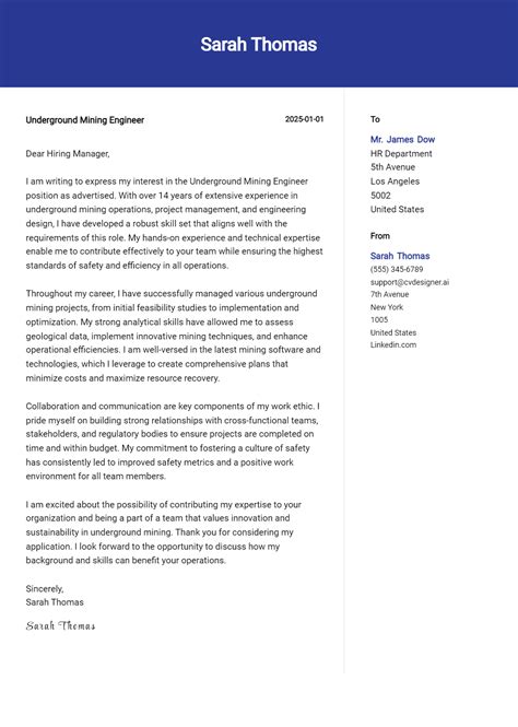 18 Underground Mining Engineer Cover Letter Examples And Templates For