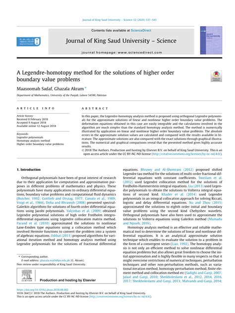 Pdf A Legendre Homotopy Method For The Solutions Of Higher Order Boundary Value Problems