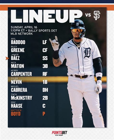 Detroit Tigers Starting Lineup For Todays Game Against The Giants