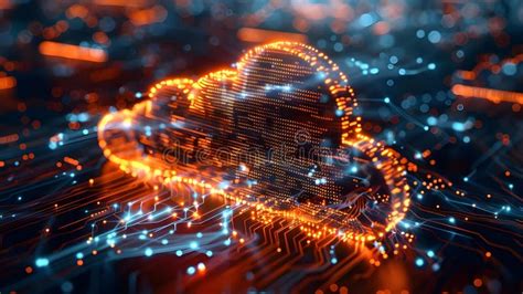 Abstract Digital Cloud Background With Glowing Pixels And Data Flow Lines Concept Digital Art