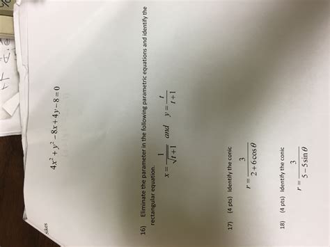 Solved Eliminate The Parameter In The Following Parametric Chegg Com