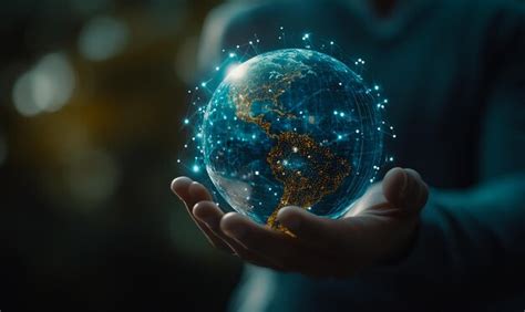 Businessman Holding Digital Earth Globe Hologram Representing Global