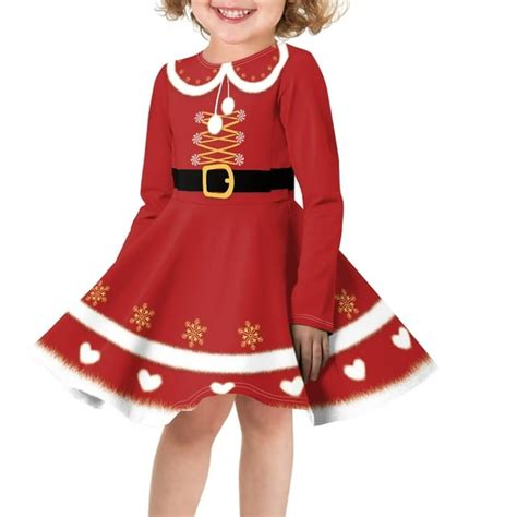 Fkelyi Xmas Long Sleeve Dresses Soft Red Snowflake Swing Skater Dress