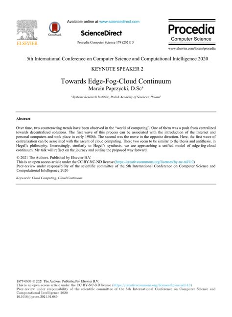 Pdf Towards Edge Fog Cloud Continuum