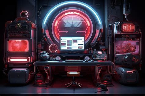 Premium Ai Image Futuristic Computer Gaming Setup Pc High