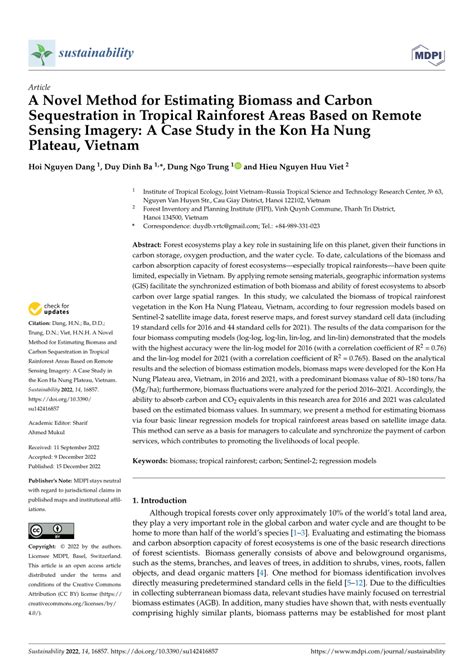 Pdf A Novel Method For Estimating Biomass And Carbon Sequestration In Tropical Rainforest