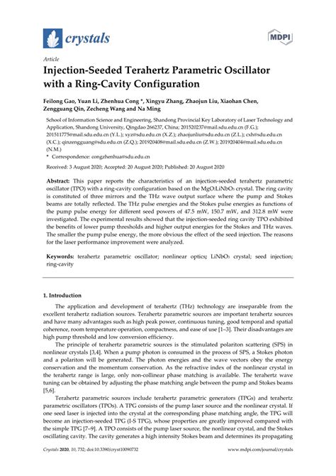 Pdf Injection Seeded Terahertz Parametric Oscillator With A Ring Cavity Configuration