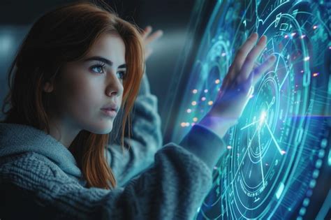 Future Technology Concept Of A Female Technician Touching A Digital