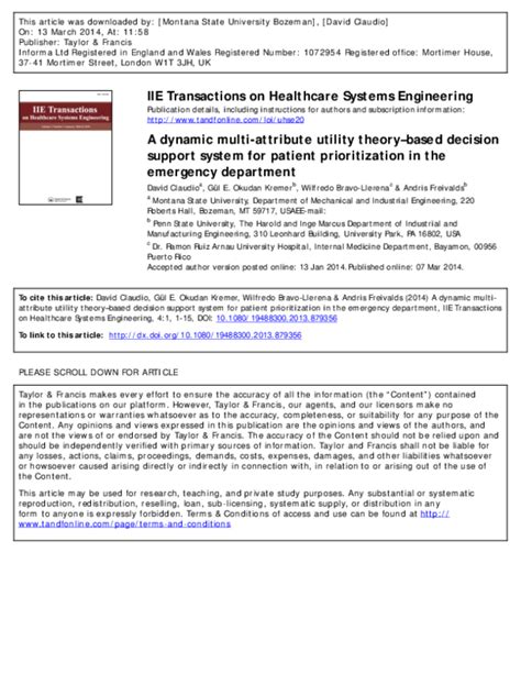 Pdf A Dynamic Multi Attribute Utility Theorybased Decision Support System For Patient