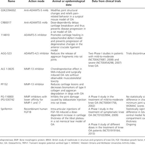 Investigational Drugs For OA Early Treatment Download Table