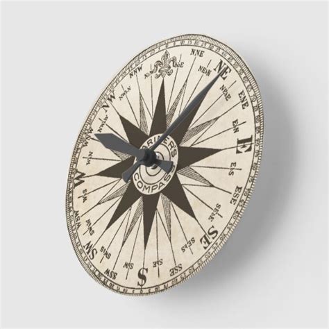 Vintage Compass Rose Wall Clock Zazzle