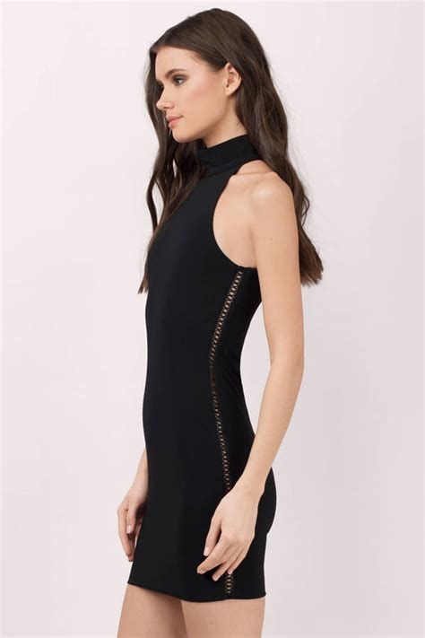 Black Dress Cut Out Dress Sleeveless Mock Neck Dress Bodycon