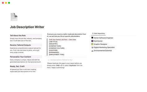 Job Description Writer Notion Template