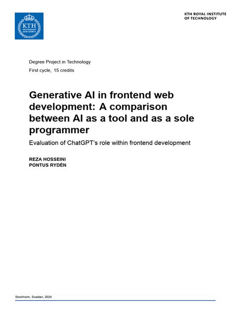 Generative Ai In Frontend Web A Comparision Between Ai As A Tool And As A Sole Programmer Pdf