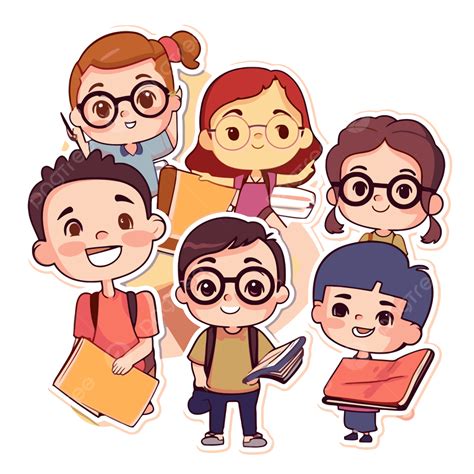 卡通朋友和學校貼紙剪貼畫 向量 與卡通英語課隔離的貼紙設計 貼紙向量圖案素材免費下載，png，eps和ai素材下載 Pngtree
